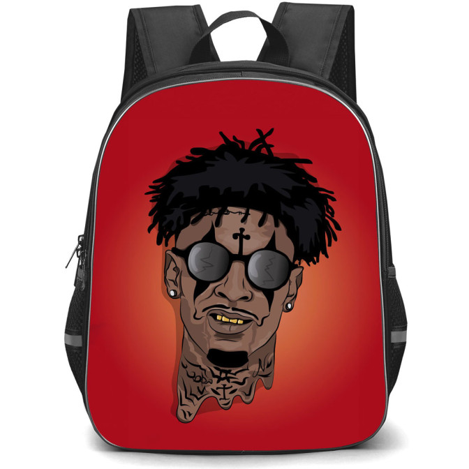21 Savage Backpack StudentPack - 21 Savage Head Illustration Art On Red ...