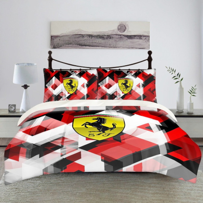 F1 Formula One Ferrari Sham Set Bed Set Sheet Cover - Ferrari Logo On ...