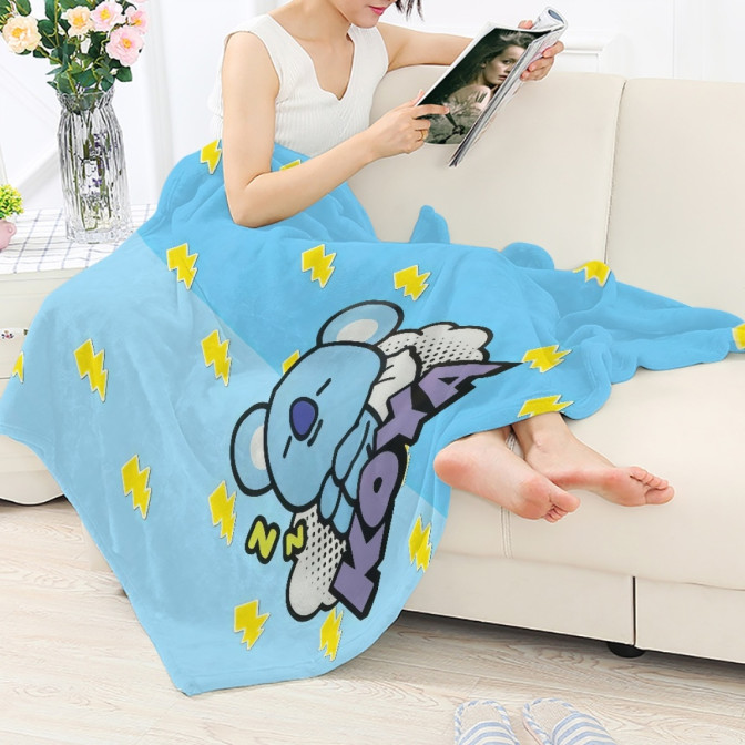 BT21 Koya Blanket Throw - Koya Sleeping On Lightning Pattern Art Blue ...