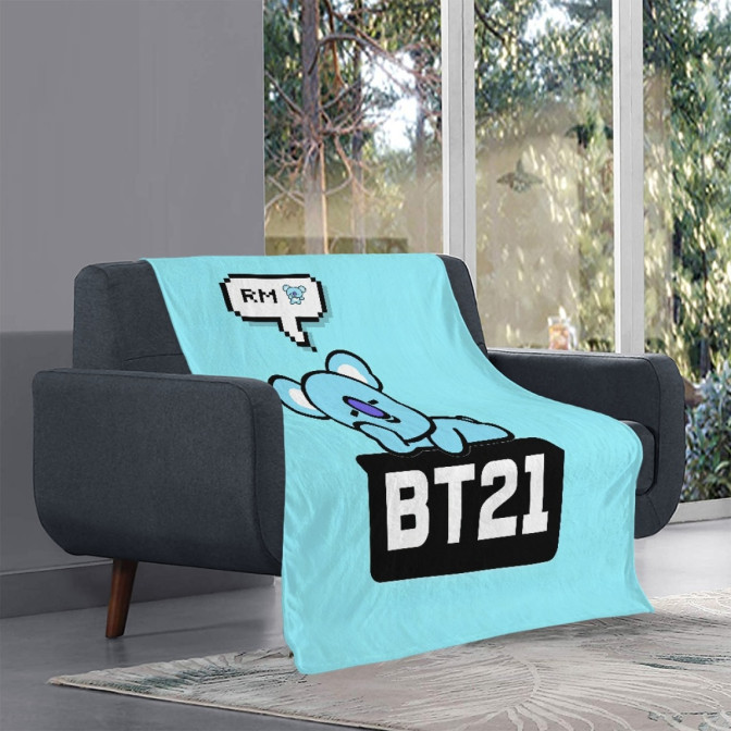 BT21 Koya Blanket Throw - Koya Sleeping On BT21 Logo Blue Background ...
