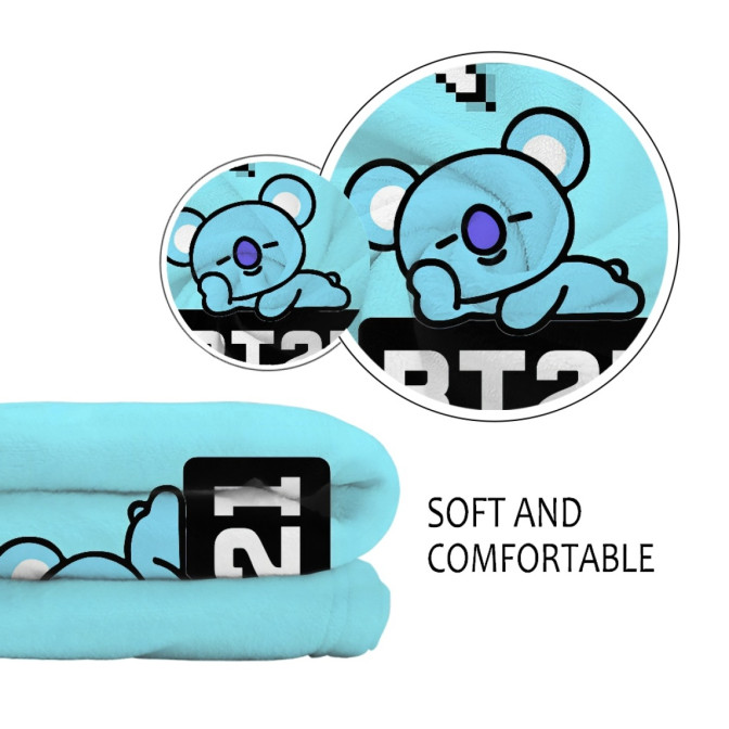 BT21 Koya Blanket Throw - Koya Sleeping On BT21 Logo Blue Background ...