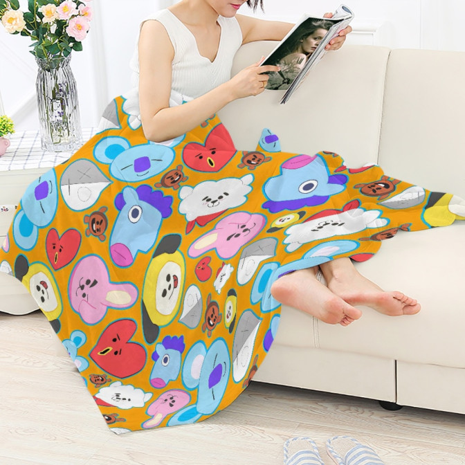 BT21 Blanket Throw - BT21 Pattern Art On Orange Background | Shirt Chic