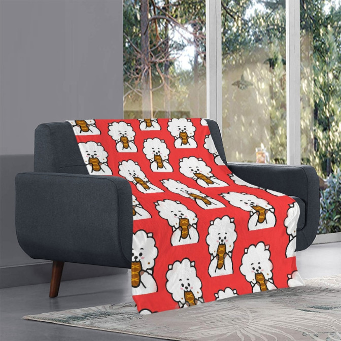 BT21 RJ Blanket Throw - RJ Eating pattern Art On Red Background | Shirt ...