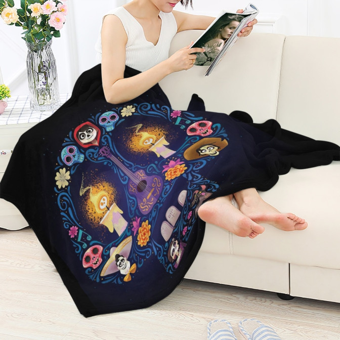 Coco Blanket Throw - Characters Skull Art Black Background | Shirt Chic