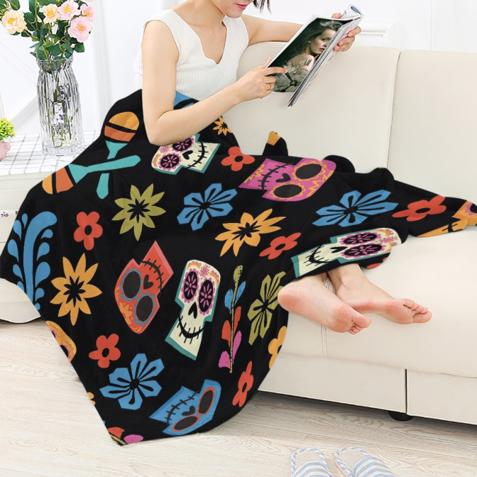 Coco Blanket Throw - Graphic Art Pattern Black Background | Shirt Chic