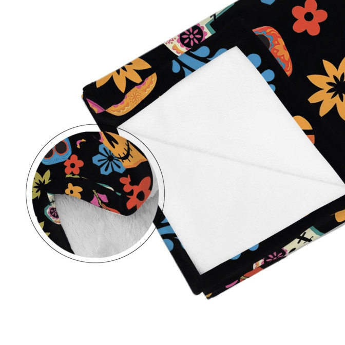 Coco Blanket Throw - Graphic Art Pattern Black Background | Shirt Chic