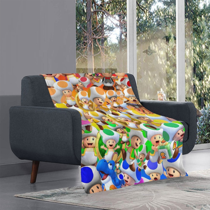 Super Mario Toad Blanket Throw - Toad Happy Collage | Shirt Chic
