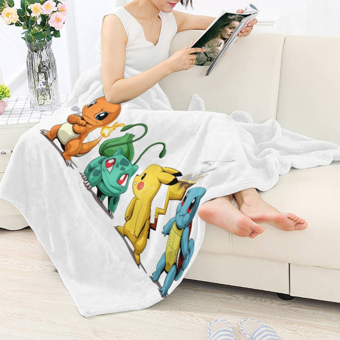 Pokemon Blanket Throw - Charmander Bulbasaur Pikachu And Squirtle Pout ...