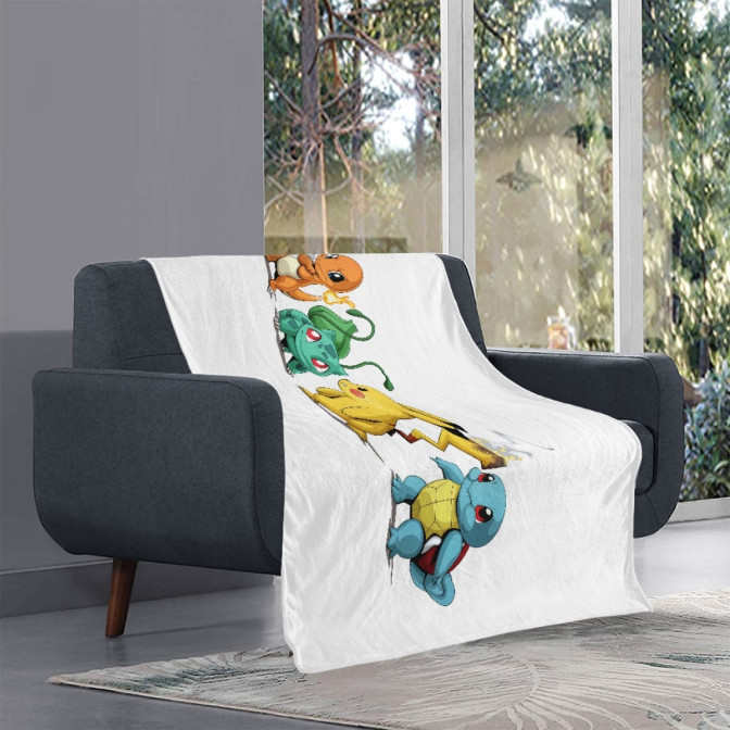 Pokemon Blanket Throw - Charmander Bulbasaur Pikachu And Squirtle Pout ...
