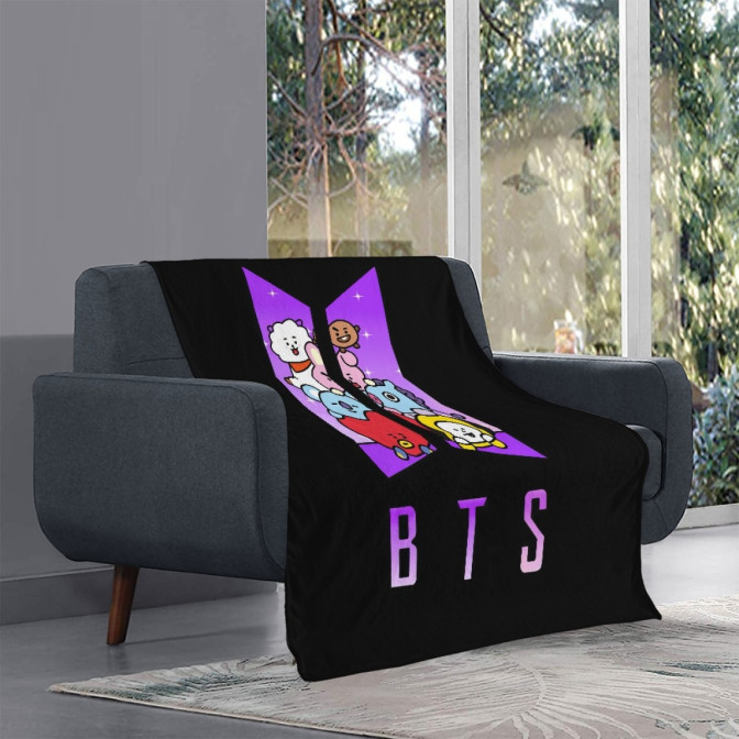 BTS Blanket Throw - BTS Logo With BT21 Sign | Shirt Chic