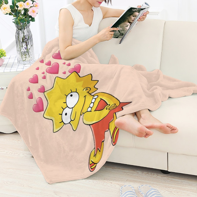 The Simpsons Lisa Blanket Throw - Lisa Standing And Love Emoji On Beige ...