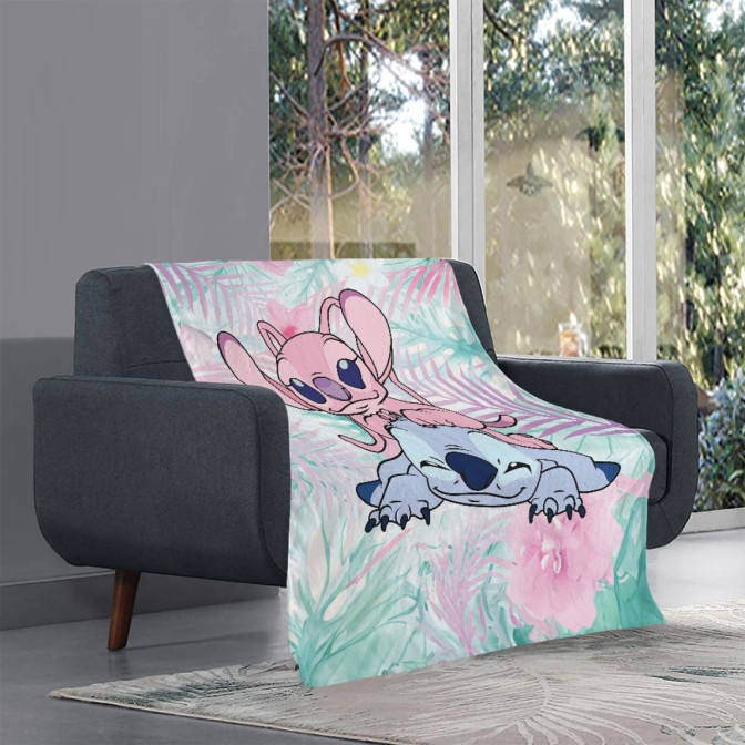 Lilo & Stitch Angel Blanket Throw - Angel And Stitch Playing Cartoon ...
