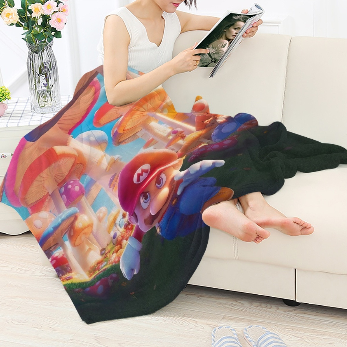 Super Mario Blanket Throw - Mario Illustration Colorful Mushroom ...